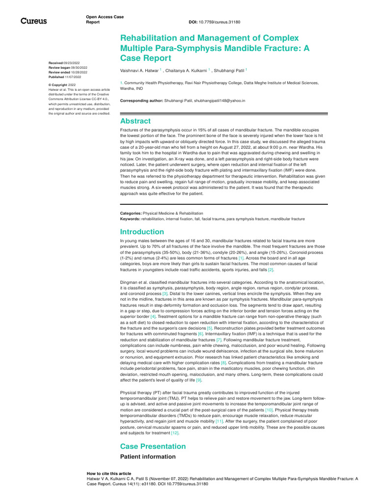 Rehabilitation and Management of Complex Multiple Para-Symphysis ...