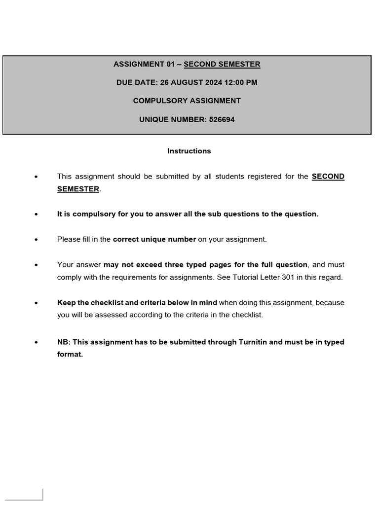 Assignment 01 Semester 02 2024 | PDF