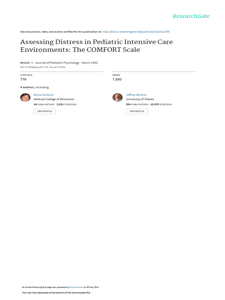 Assessing Distress in Pediatric Intensive Care Environments: The ...