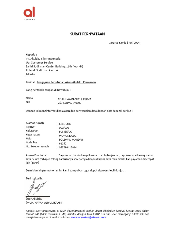 Form Pemblokiran Akun Permanen | PDF