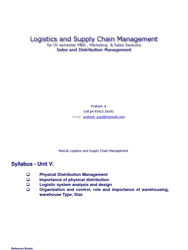 Supply Chain Management - Unit 5 | PDF | Logistics | Supply Chain Management