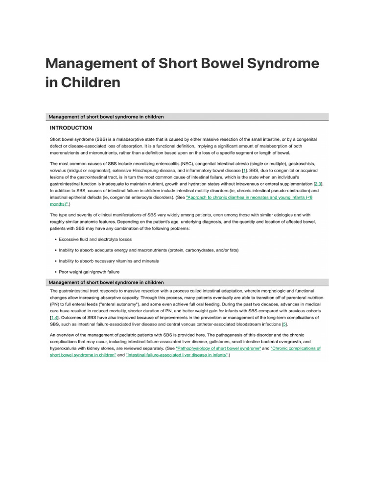 Management of Short Bowel Syndrome in Children | PDF