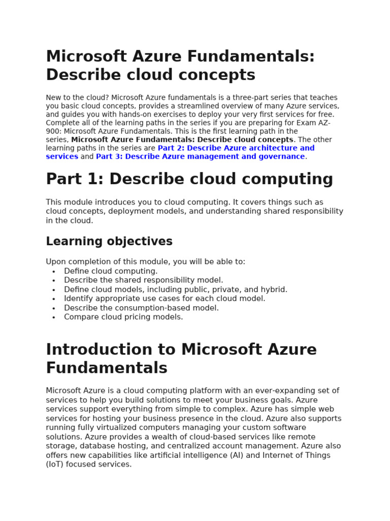Introduction To Microsoft Azure Fundamentals | PDF | Cloud Computing | Computers