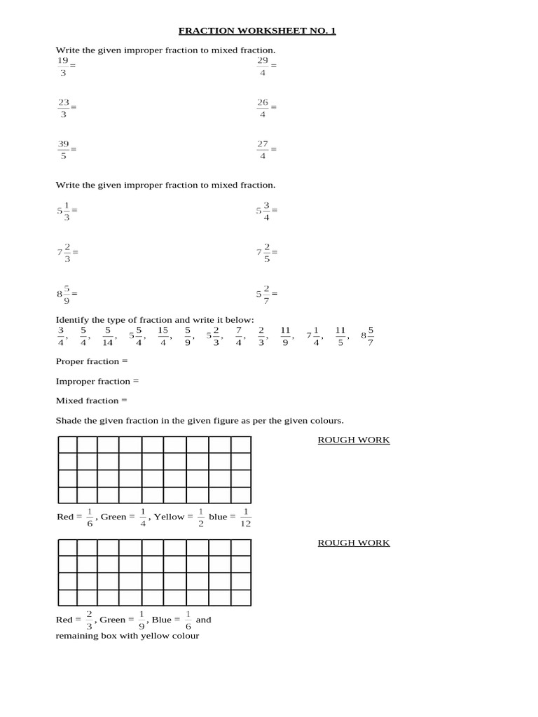 Maths Fraction Worksheets No 01 | PDF