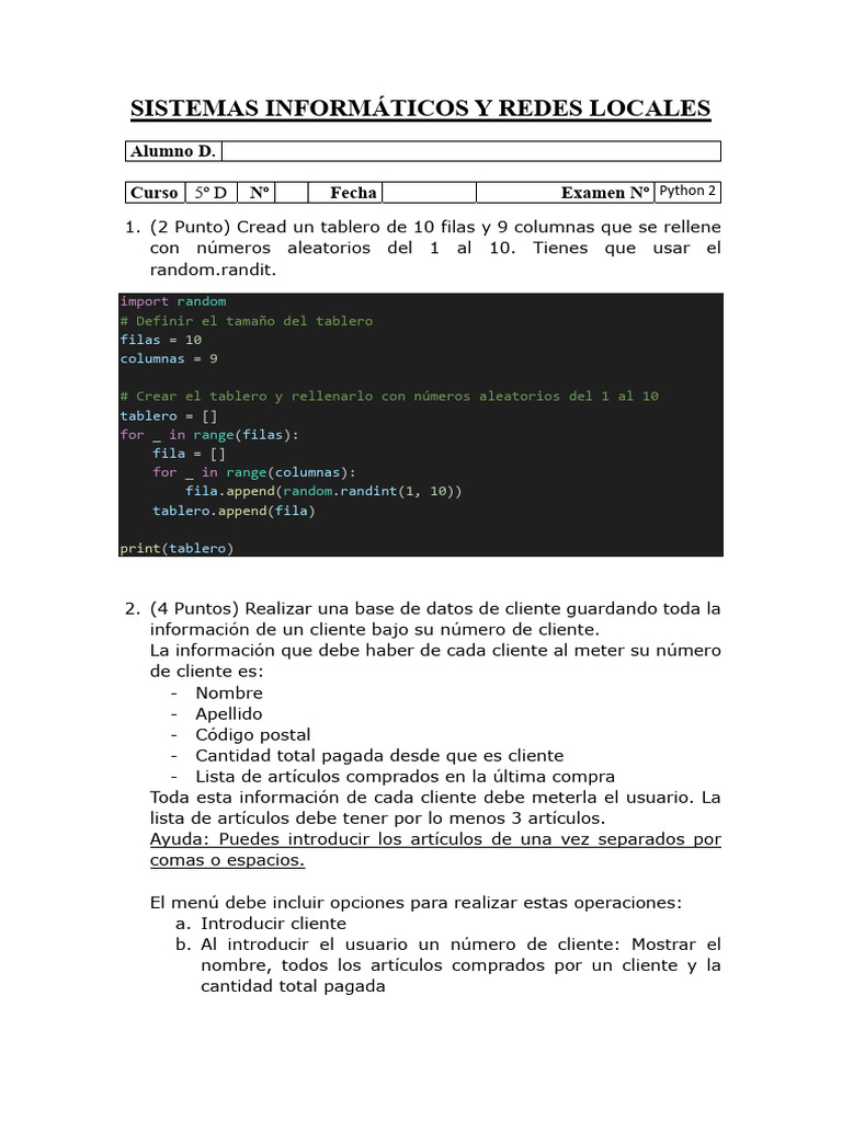 Microsoft Word - 2º Examen Python Soluciones | PDF