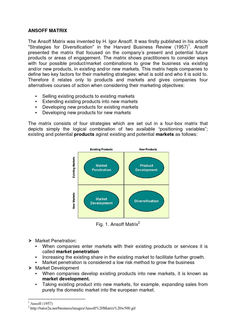 Ansoff Matrix | PDF | Strategic Management | Economic Institutions