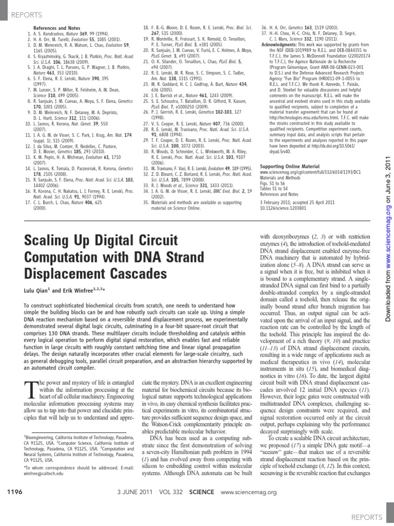Lulu Qian and Erik Winfree - Scaling Up Digital Circuit Computation ...