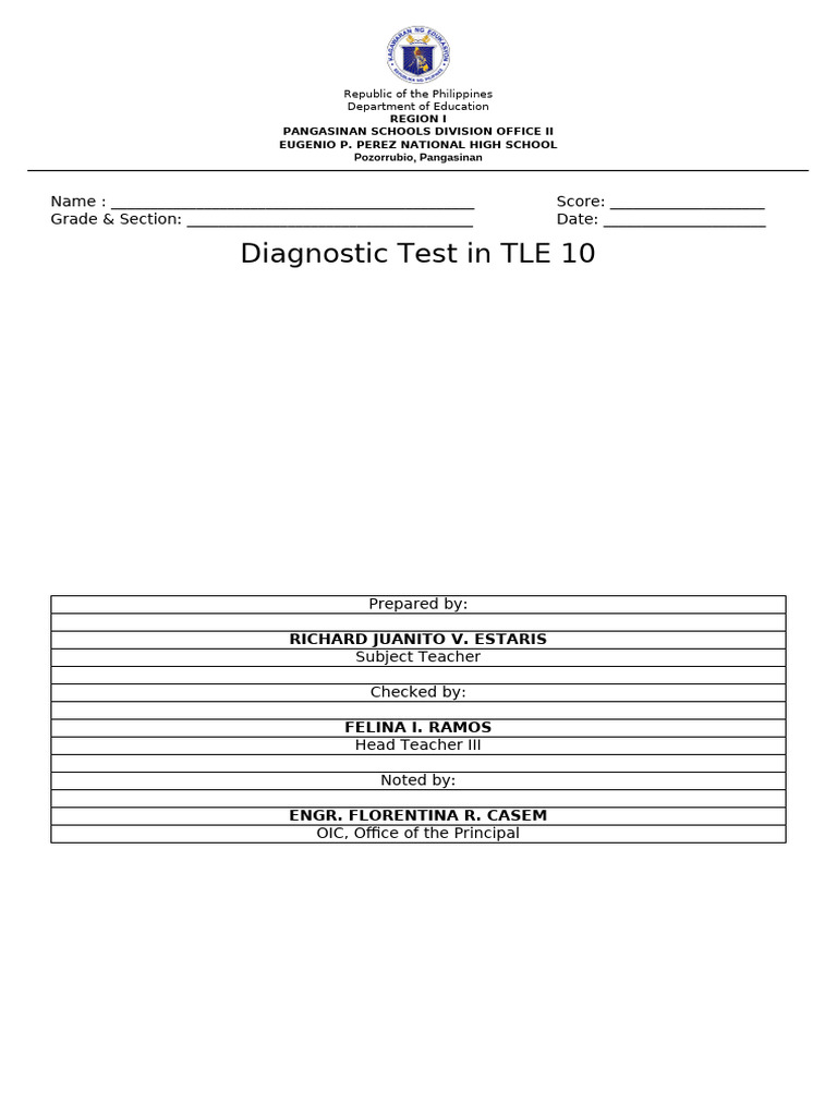 Diagnostic Test Template | PDF