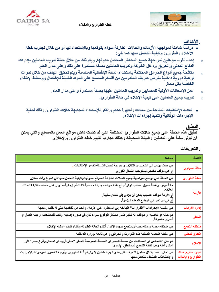 خطة الاخلاء والطوارئ | PDF