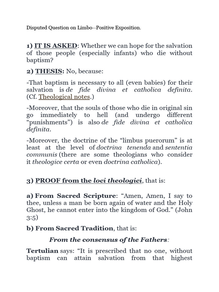 Disputed Question On Limbo - Positive Exposition. | PDF