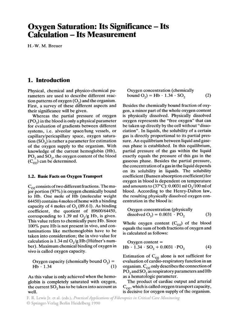 Oxygen Saturation: Its Significance - Its Calculation - Its Measurement ...