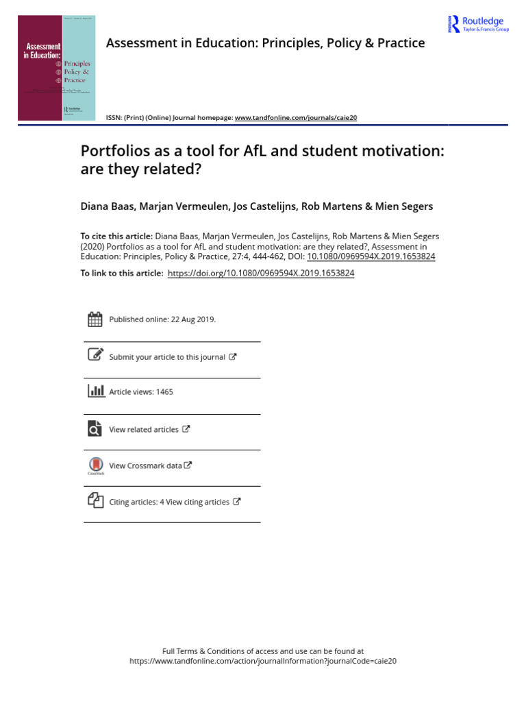 Portfolios As A Tool For AfL and Student Motivation Are They Related | PDF
