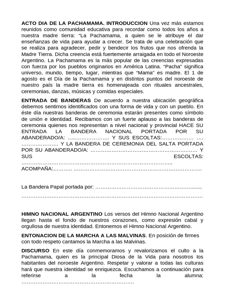 Acto Dia de La Pachamama | PDF