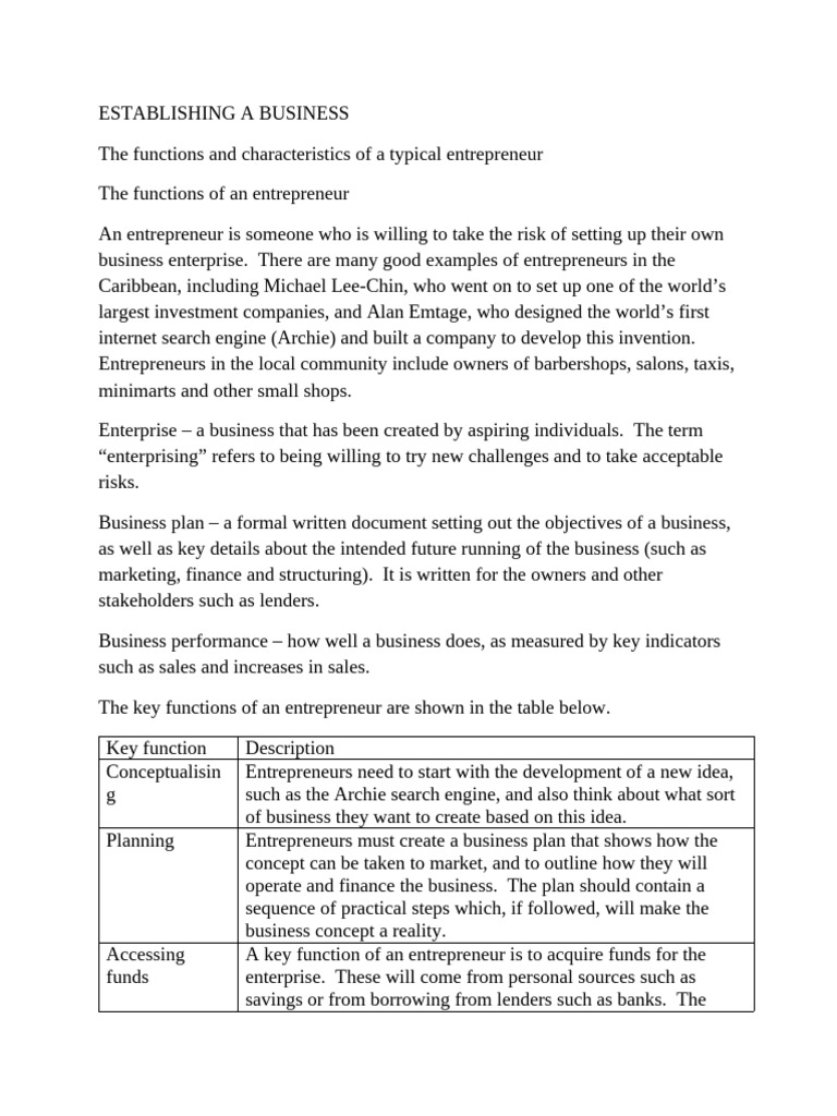 Study Guide - Section 3 Establishing A Business | PDF