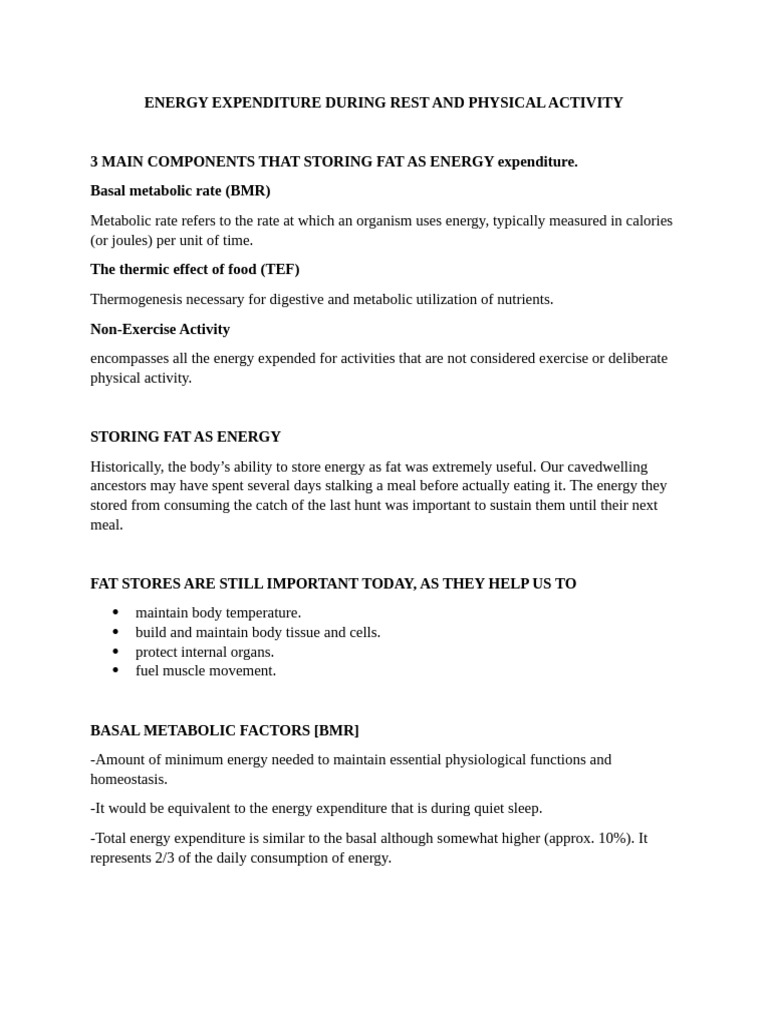 Group 6 Energy Expenditure During Rest and Physical Activity | PDF Group 6 Energy Expenditure During Rest and Physical Activity | PDF