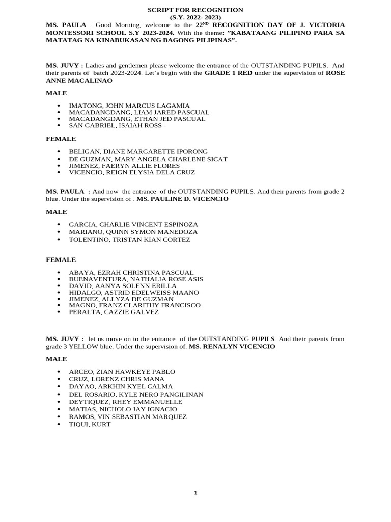 Recognition Script 2023-2024 | PDF