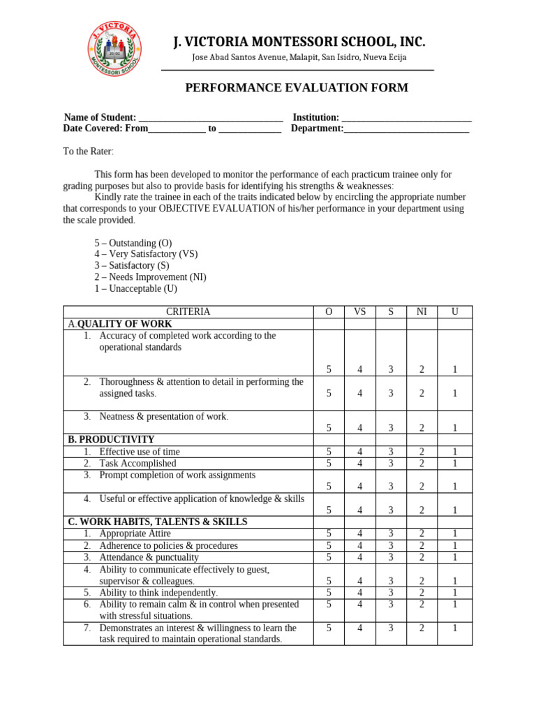 OJT Performance Evaluation Form | PDF