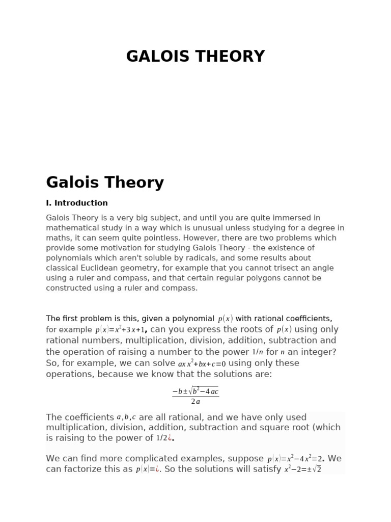 Galois Theory | PDF | Polynomial | Numbers