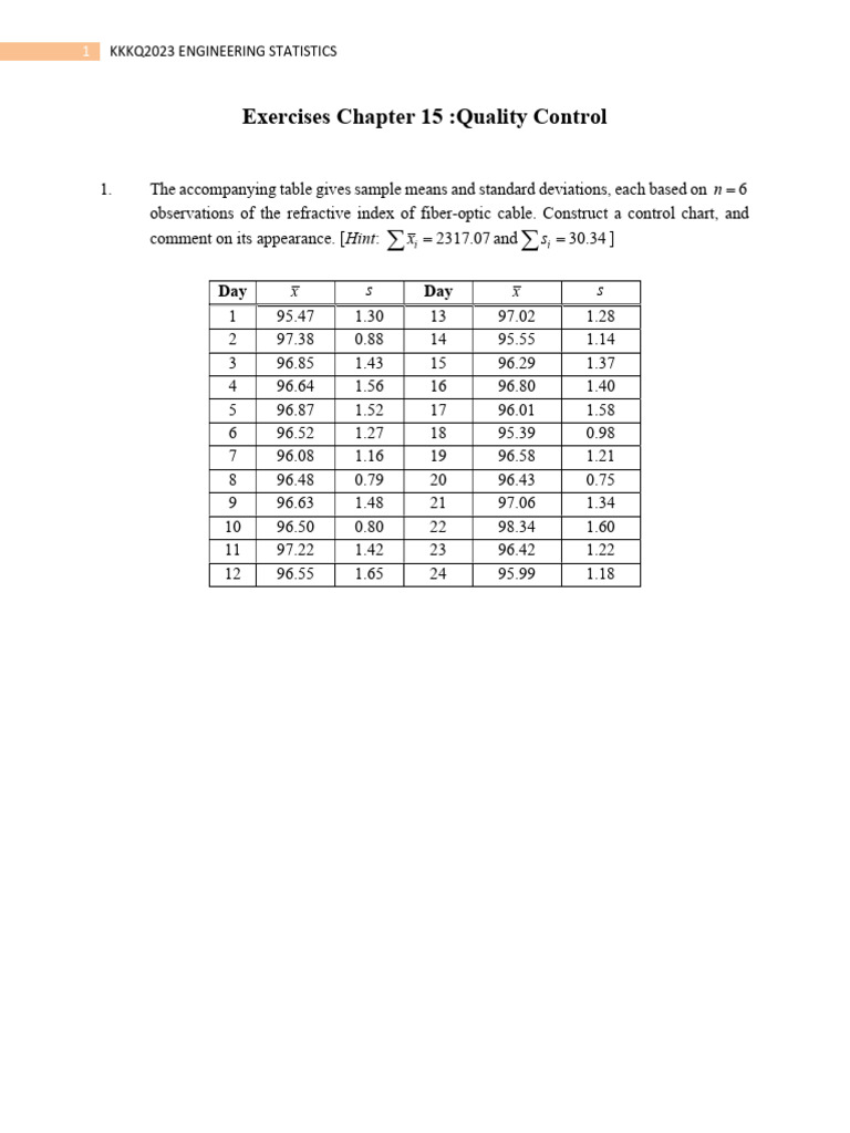 Engineering Quality Control Tasks | PDF | Sampling (Statistics ...