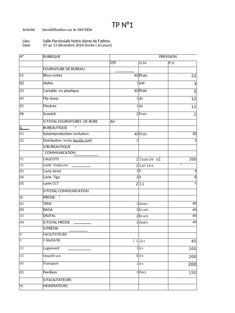 TP Bureautique 2 Excel Omardo | PDF