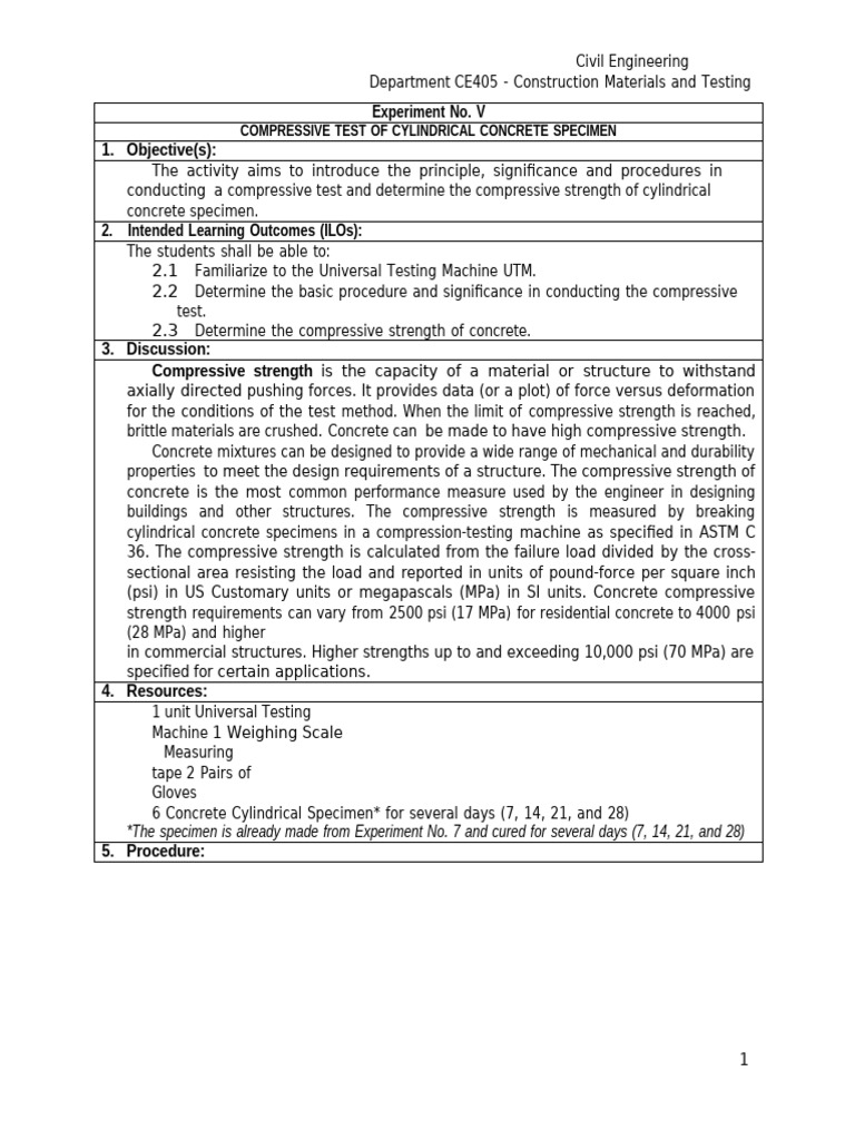 Compressive Strength of Concrete Cylinders | PDF | Strength Of ...