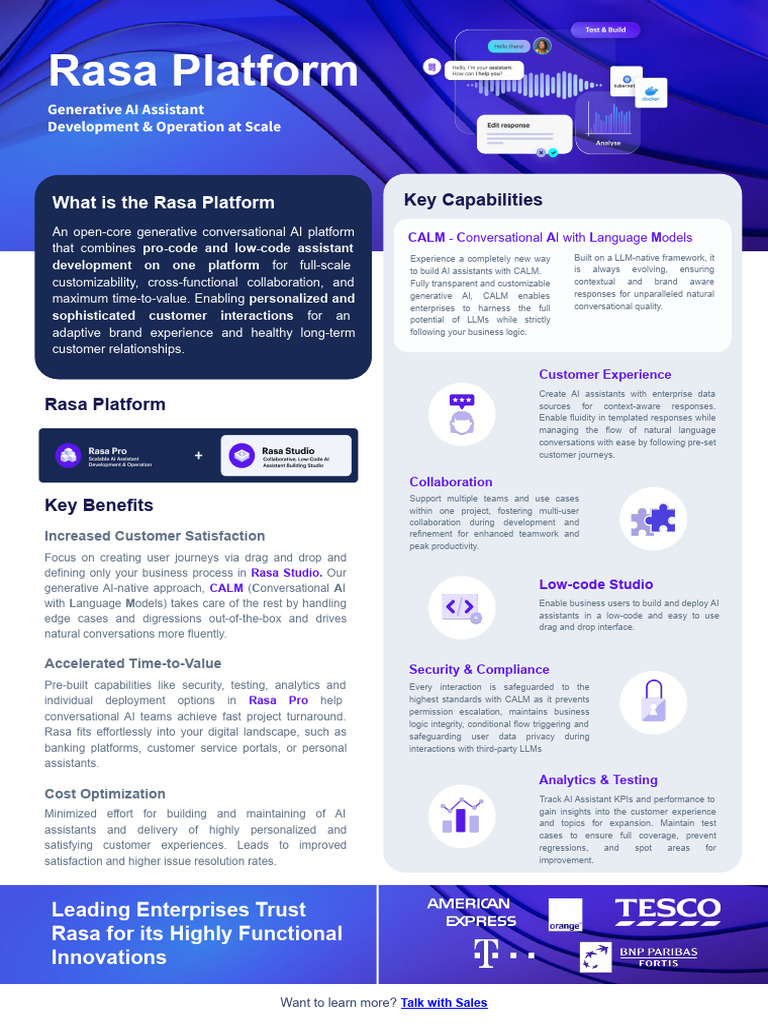 One Pager - Rasa Platform - 20231011 | PDF | Artificial Intelligence ...