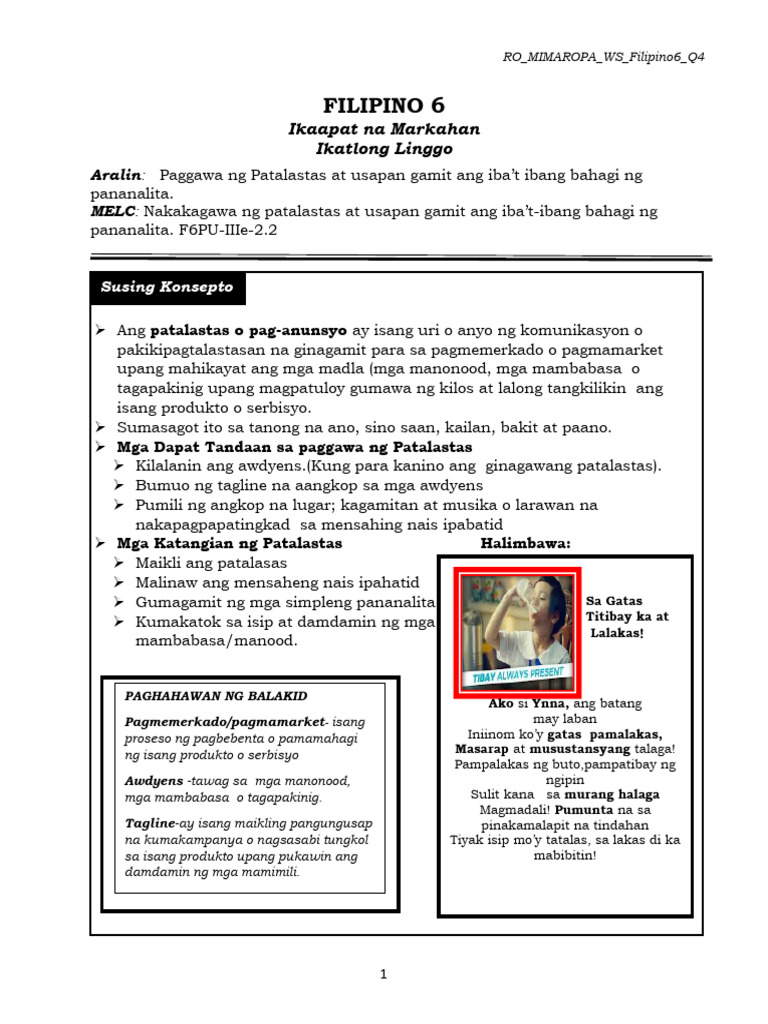 Filipino6WS - Q4 - Week 3 | PDF