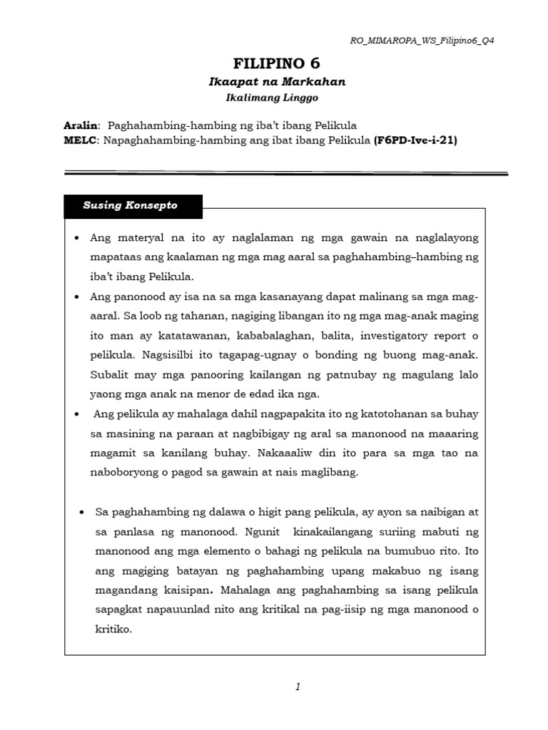 Filipino6WS - Q4 - Week 5 | PDF