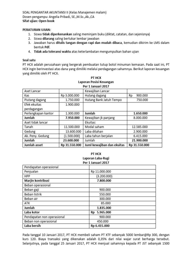 SOAL PENGANTAR AKUNTANSI II - UTS Ganjil 2022 - 1 | PDF