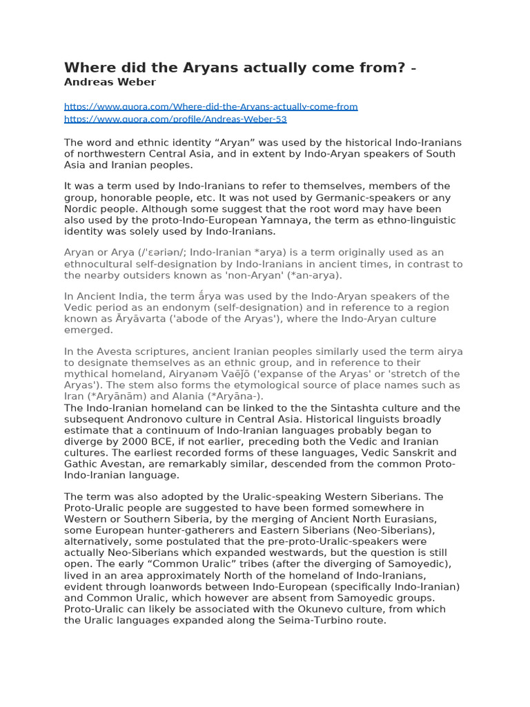 Where Did The Aryans Actually Come From | PDF