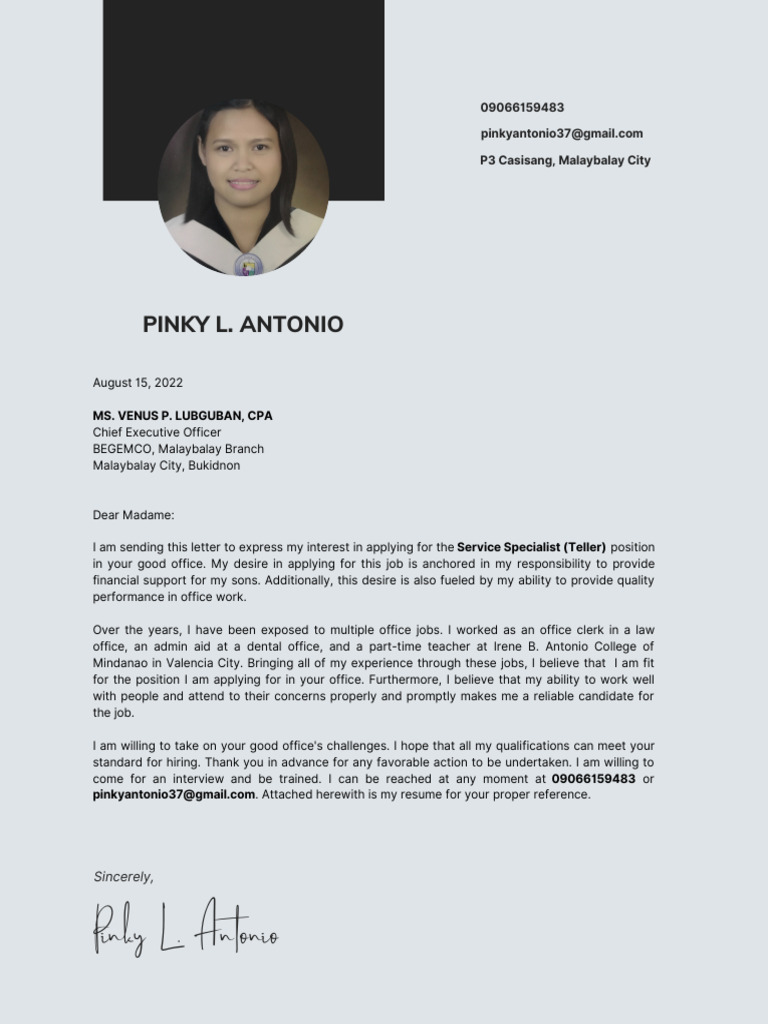 Antonio, Pinky - Application Letter | PDF