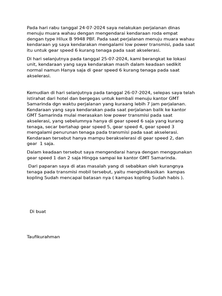 Contoh BA Kerusakan LV Hilux | PDF