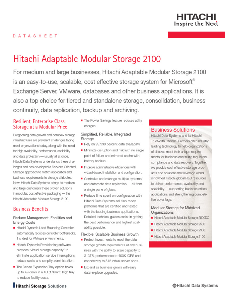 Hitachi Adaptable Modular Storage 2100: Resilient, Enterprise Class ...
