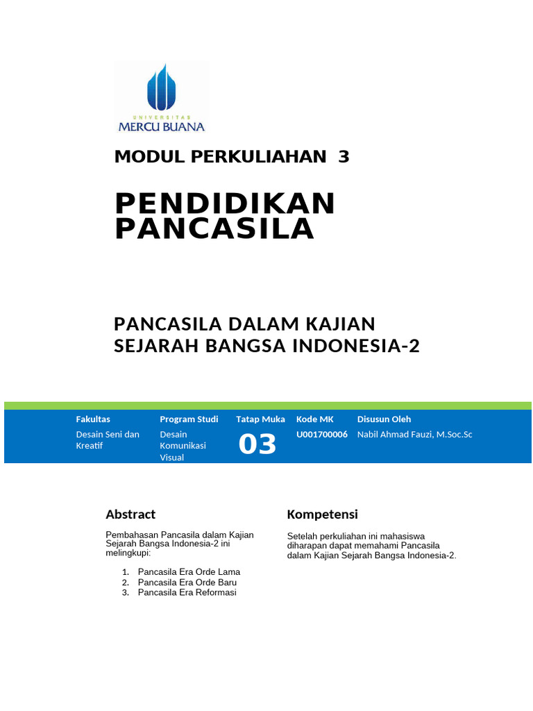 Modul Perkuliahan Pancasila-3 | PDF