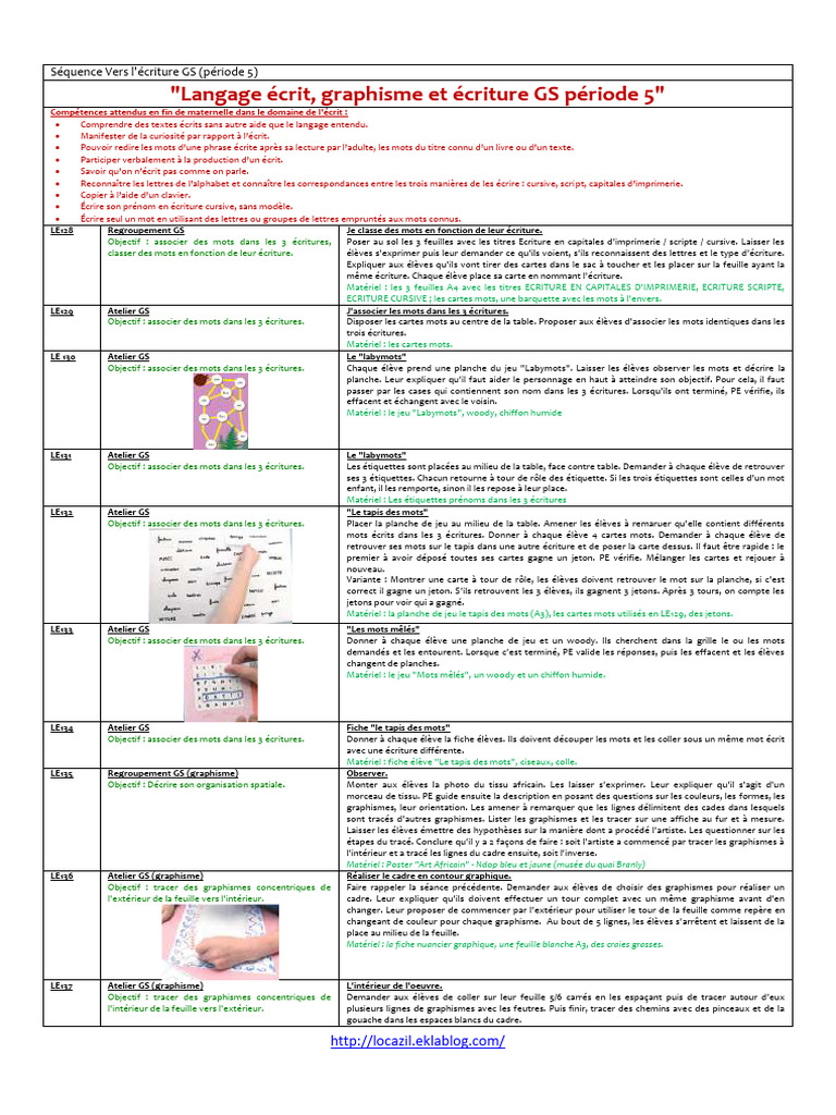 Sequence Langage Ecrit Graphisme Et Ecriture GS Periode 5 | PDF