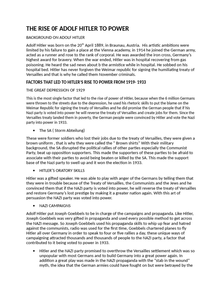 The Rise of Hitler To Power in Germany | PDF