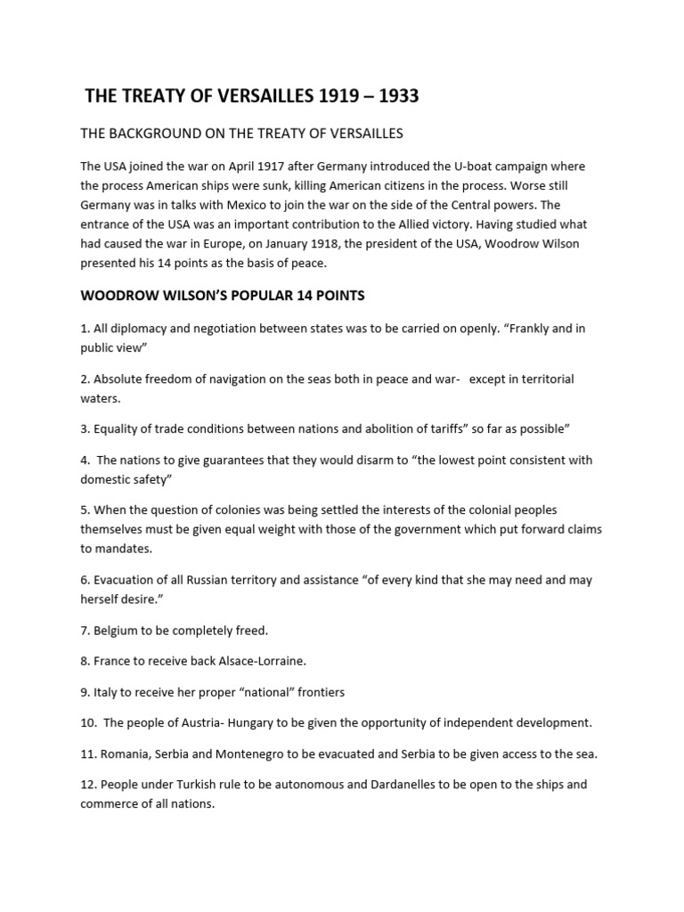 The Treaty of Versailles 1919 | PDF