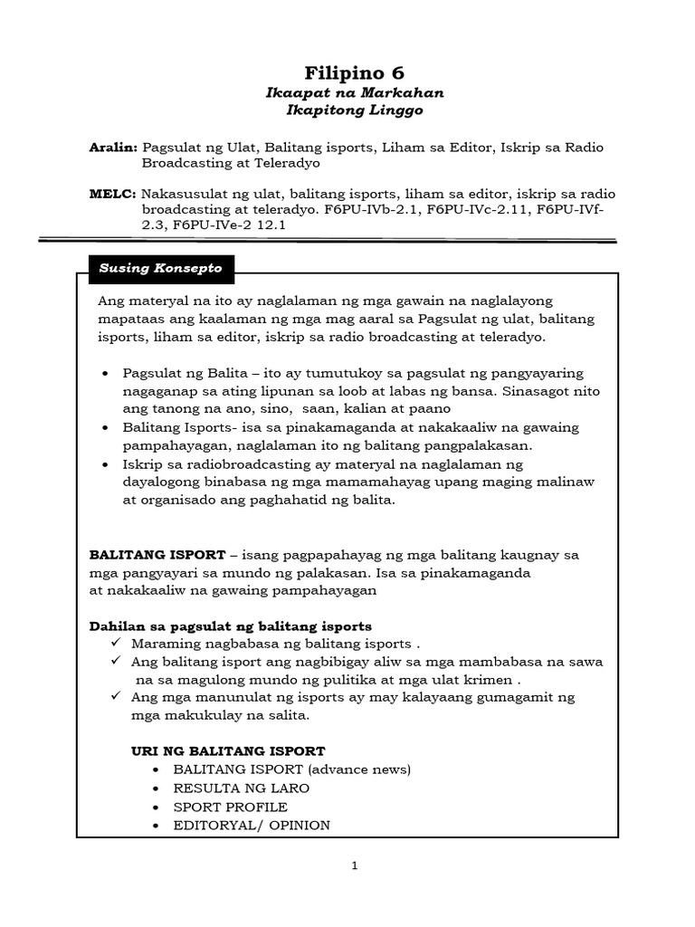 Filipino6WS - Q4 - Week 7 | PDF