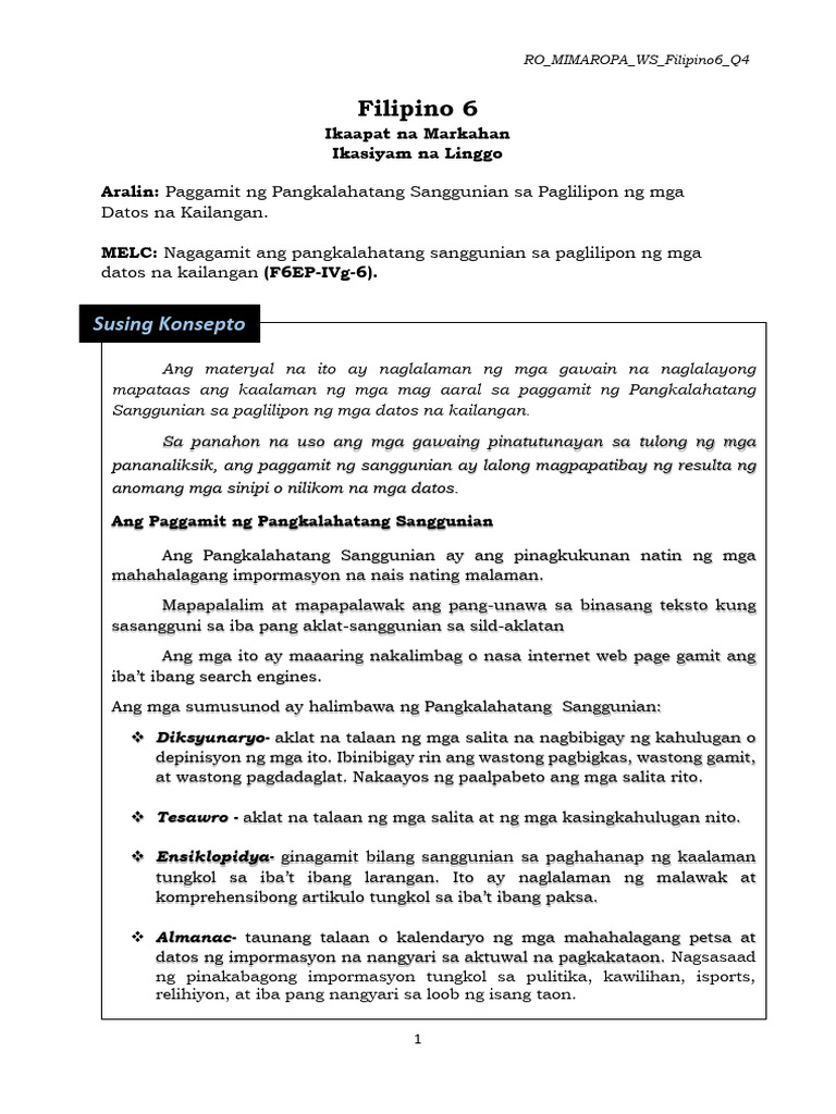 Filipino6WS - Q4 - Week 9 | PDF