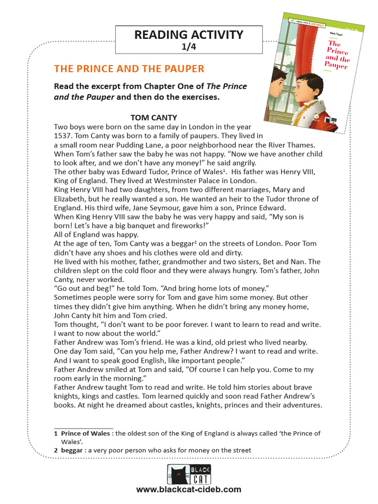 Prince and The Pauper Reading Activity | PDF