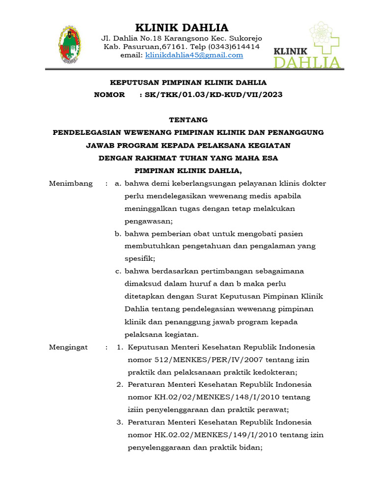 Ep 3 3. SK PENDELEGASIAN WEWENANG OIMOINAN KLINIK DAN PJ PROGRAM KEPADA ...