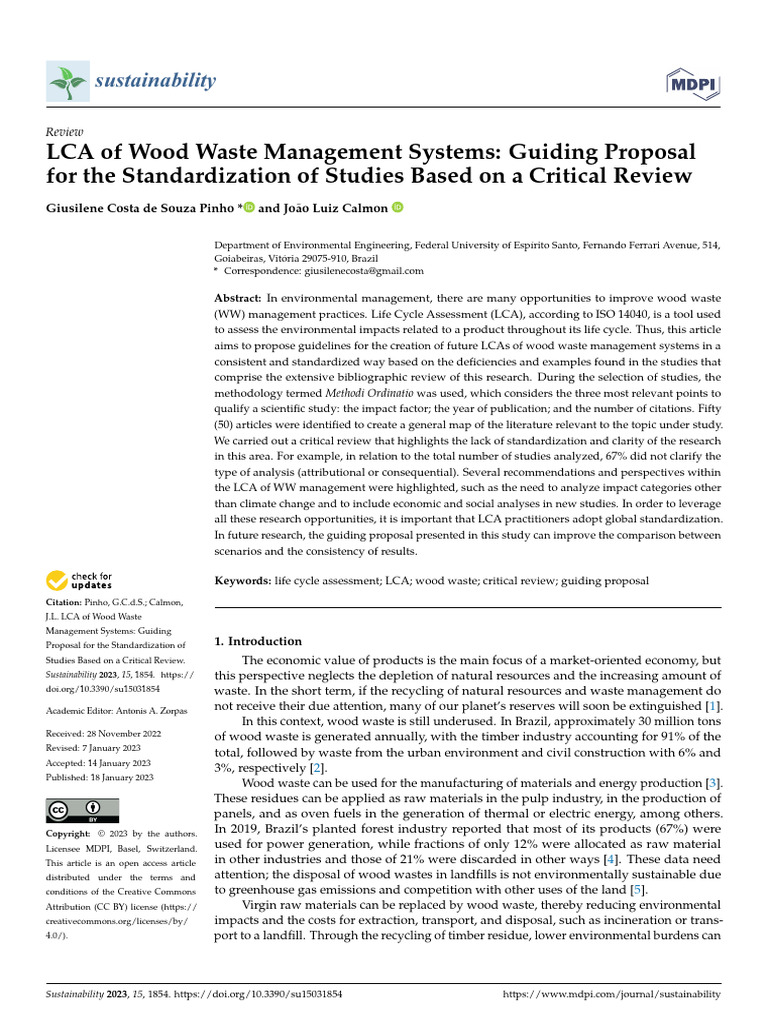 2023 LCA of Wood Waste Management Systems Guilding Proposal For The ...