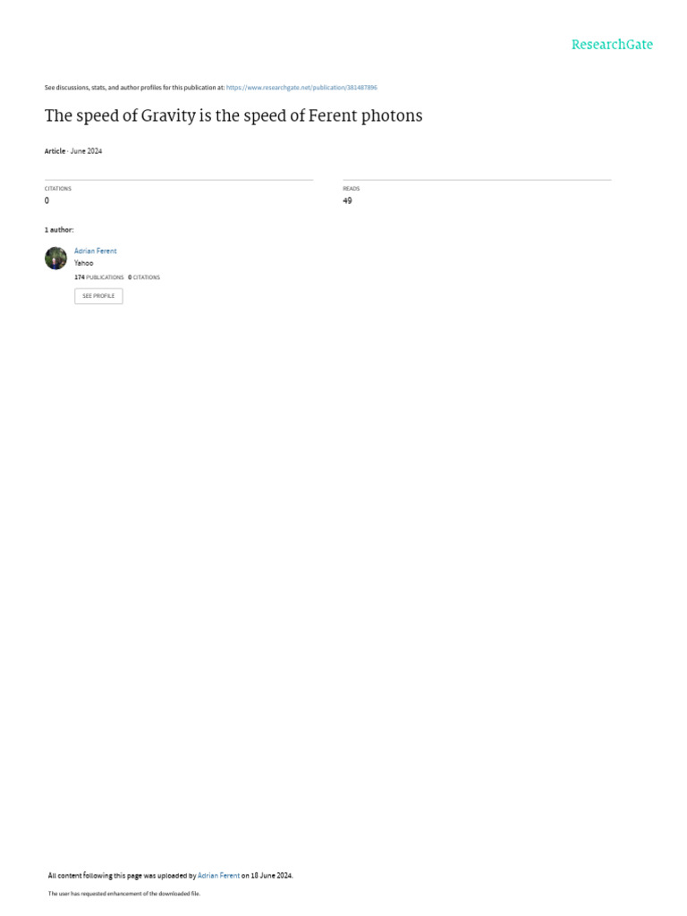 The Speed of Gravity Is The Speed of Ferent Photons | PDF