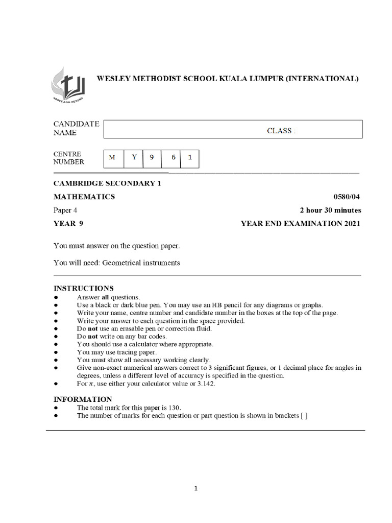 Y9 FYE 2021 Paper 4 | PDF