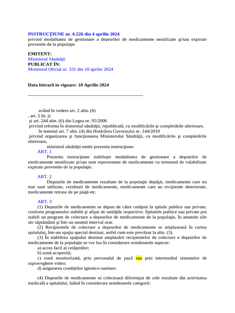 Instructiuni Deseuri Medicam Populatie 6226 04-04-2024 | PDF