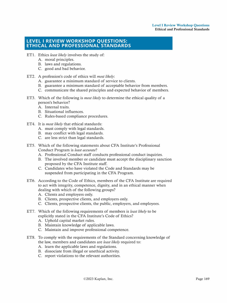 Ethical and Professional Standards Questions | PDF