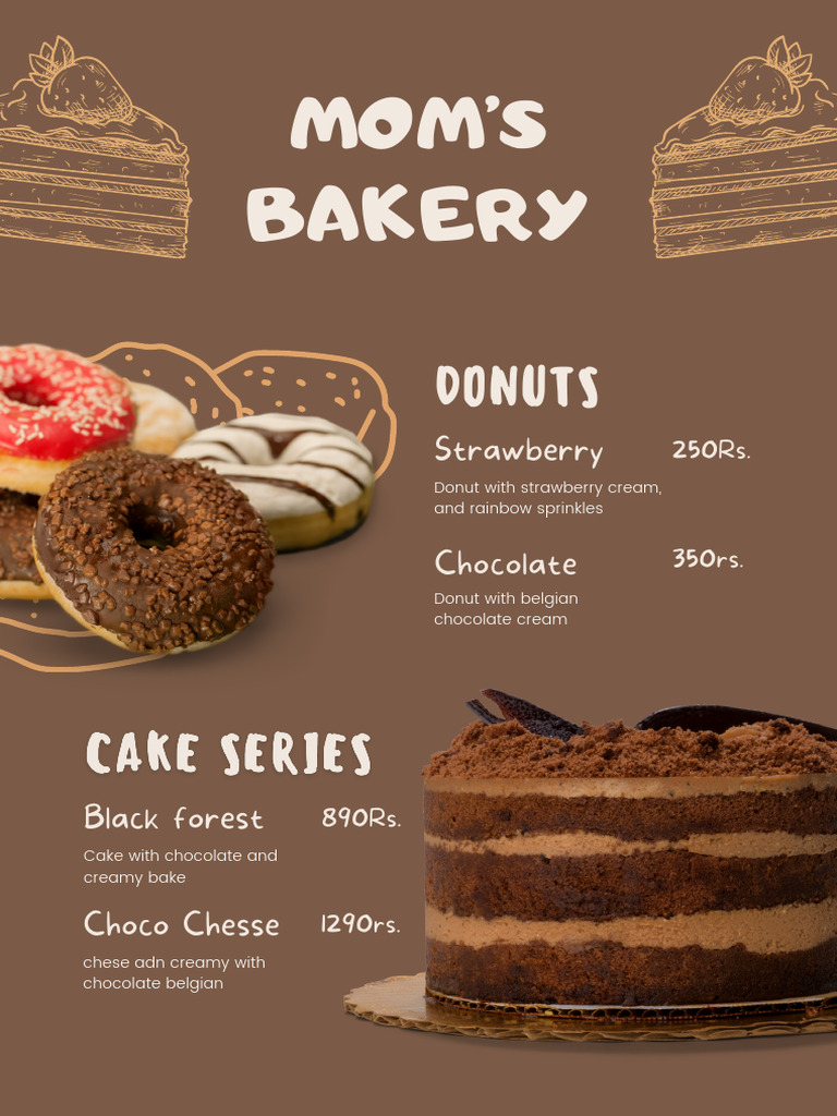 Brown Illustrated Cake Bakery Menu | PDF