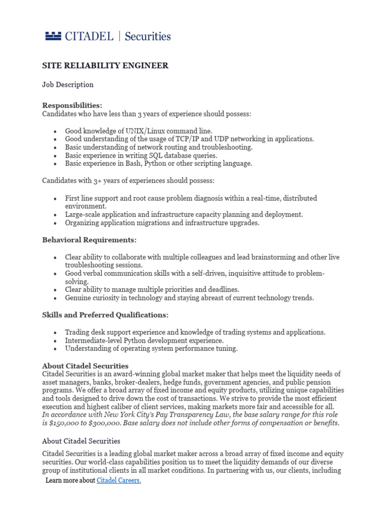 Site Reliability Engineer 2022-23 | PDF