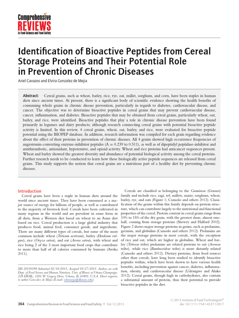 Identification of Bioactive Peptides From Cereal Storage Proteins and ...