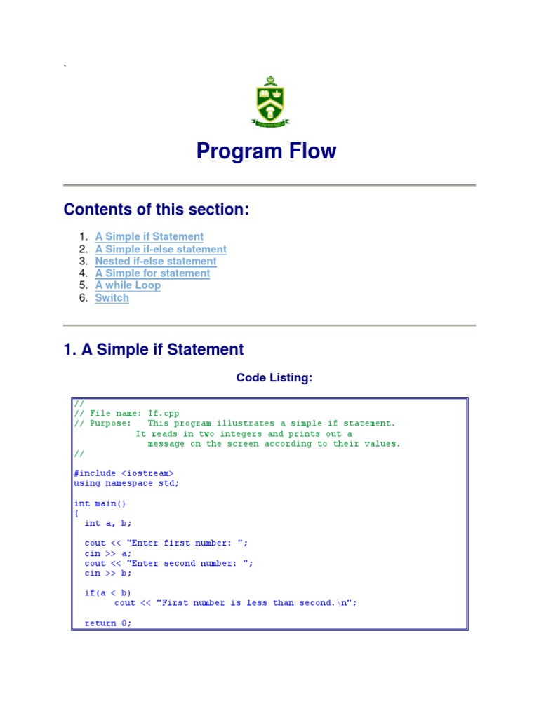 Program Flow: Contents of This Section | Download Free PDF | Control Flow | Integer (Computer ...